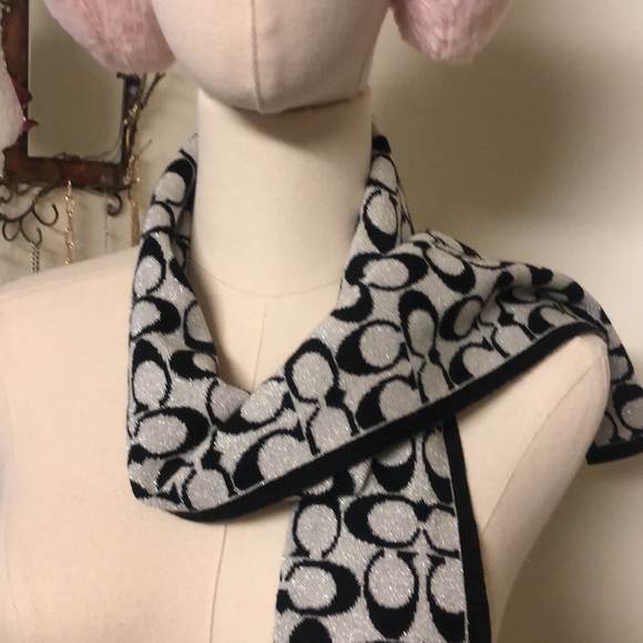 Coach | Accessories | Coach Silver And Black Thin Wool Scarf | Poshmark